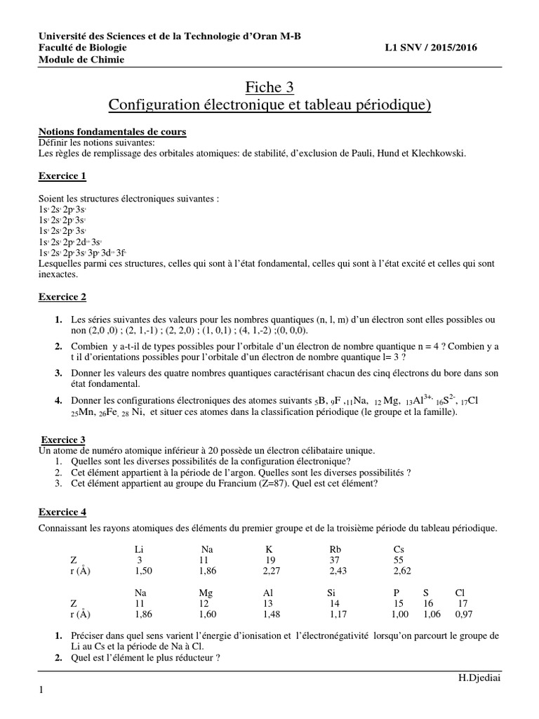 Configuration Électronique | PDF | Atomes | Tableau périodique