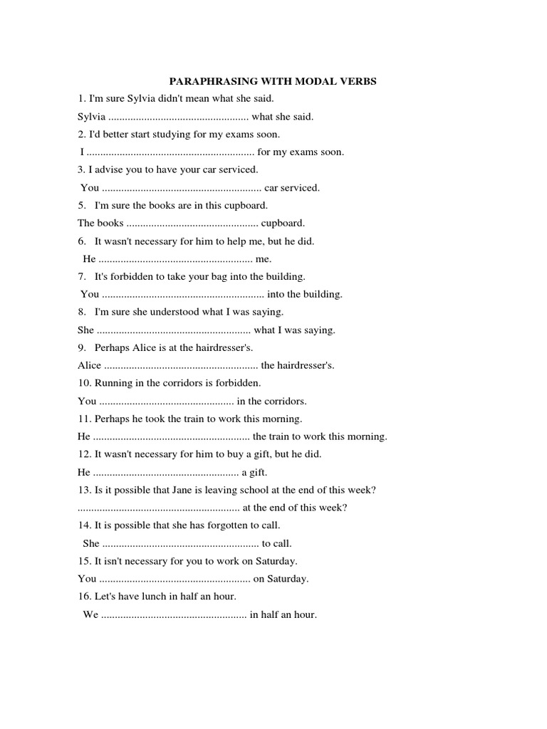 B2 - Modal Verbs - Rephrasing - R | PDF