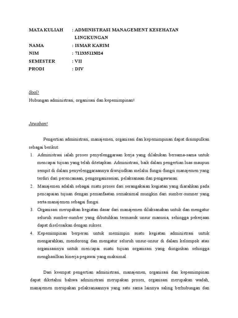 Hubungan Administrasi, Organisasi Dan Kepemimpinan | PDF | Karier & Perkembangan | Bisnis