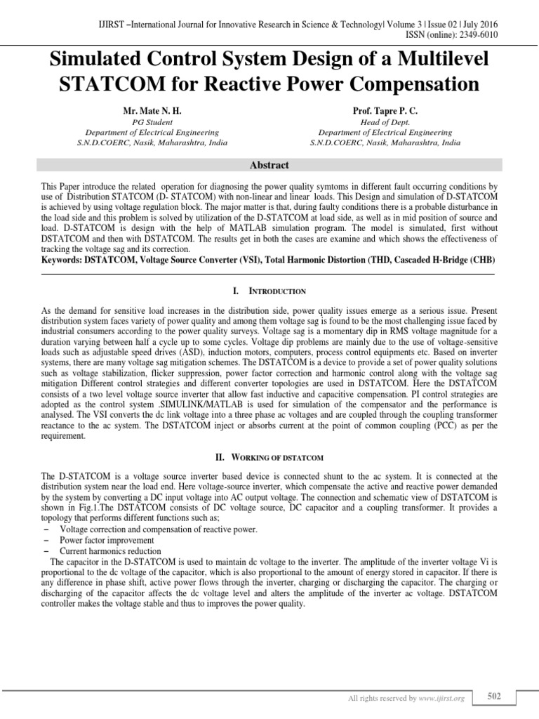 Simulated Control System Design of A Multilevel STATCOM For Reactive Power Compensation | PDF ...