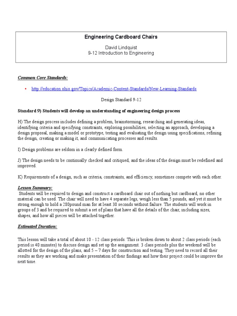Cardboard Chair Engineering Project | PDF | Engineering Design Process ...