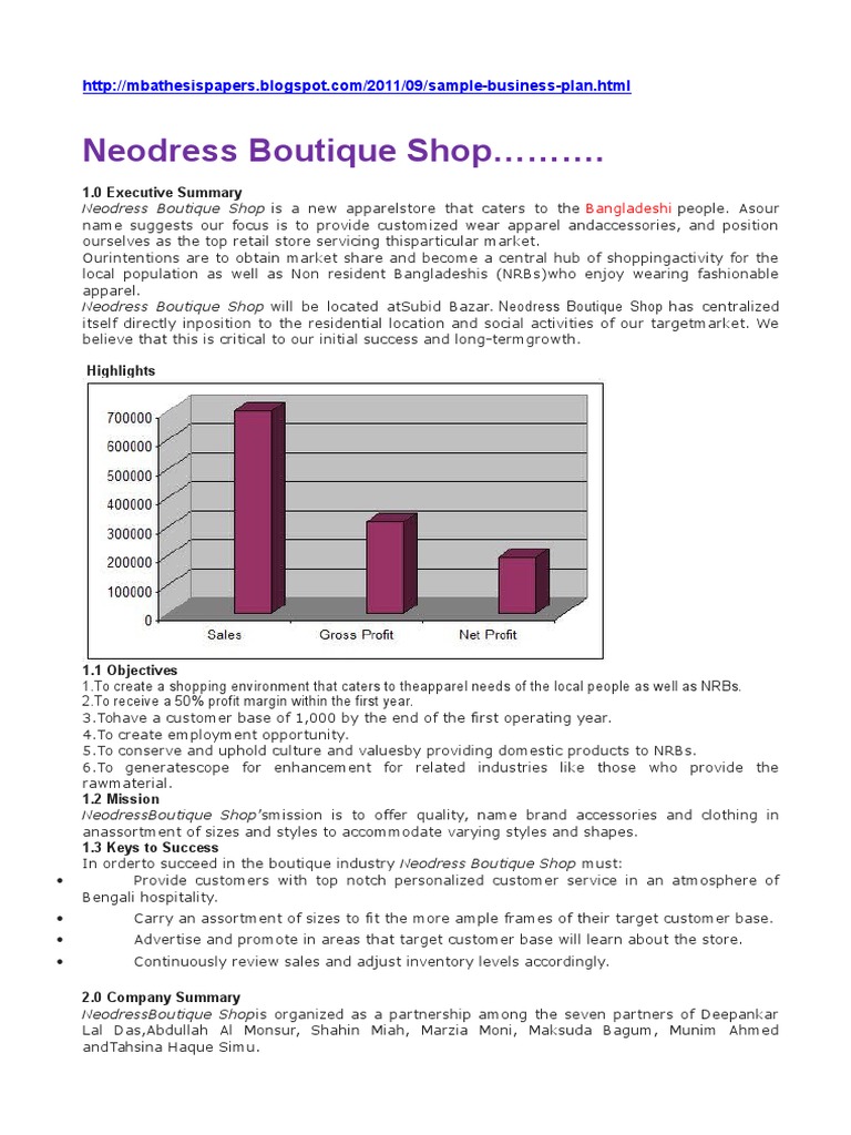 Sample Business Proposal For Butique | PDF | Retail | Business Economics