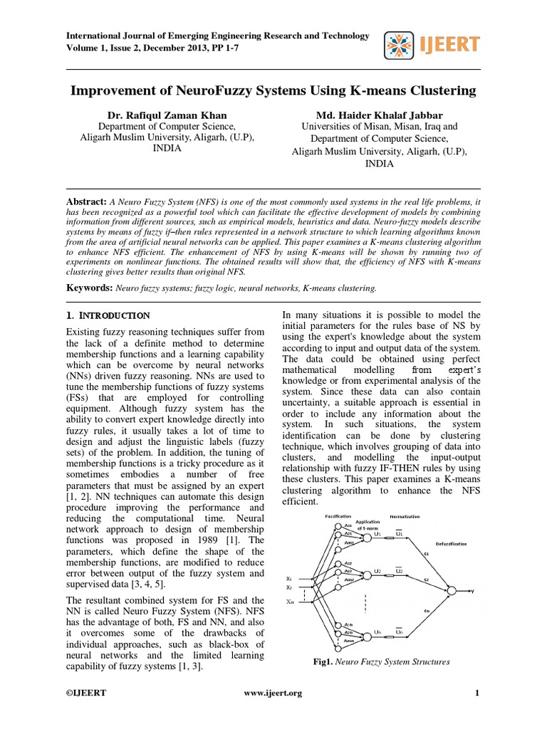 Improvement of Neurofuzzy Systems Using K-Means Clustering: Dr. Rafiqul Zaman Khan Md. Haider ...