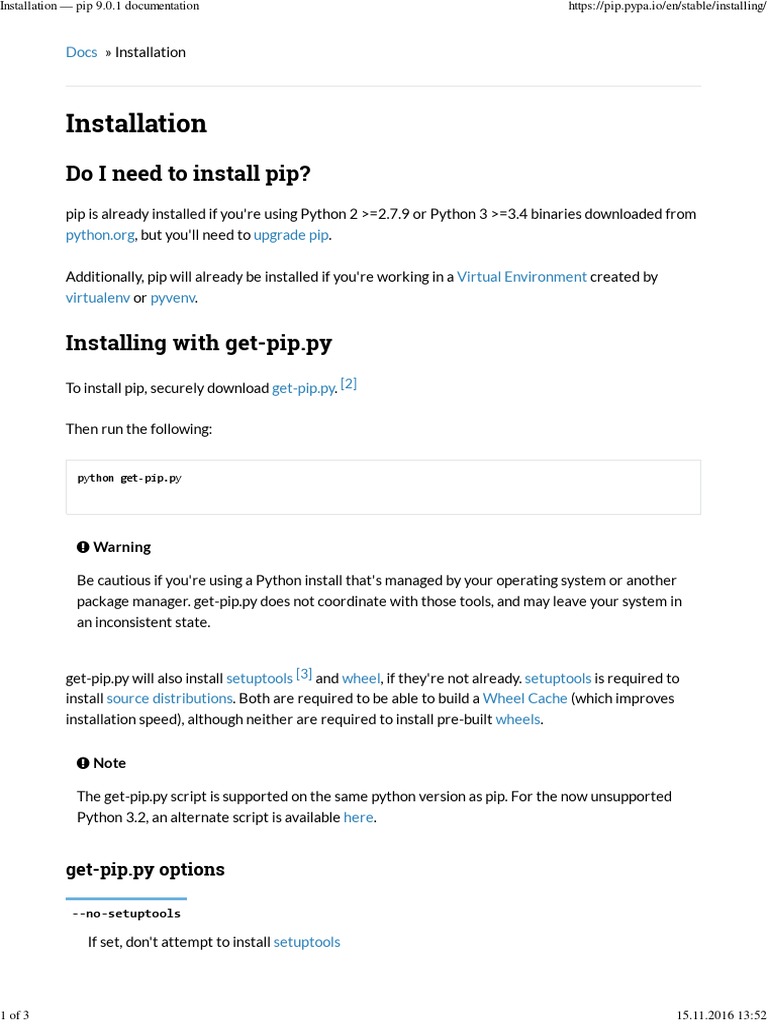 Installation - Pip 9.0.1 Documentation | Download Free PDF | Python ...