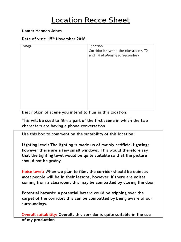 Location Recce Sheet | Download Free PDF | Lighting