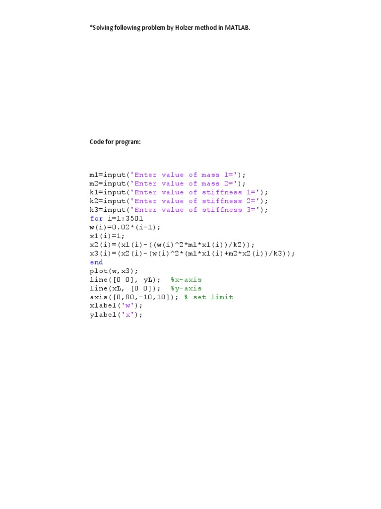 Solving Following Problem by Holzer Method in MATLAB | PDF