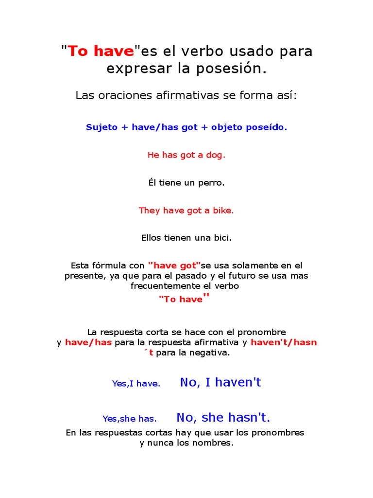 Ejemplos del verbo "to have" en inglés | PDF