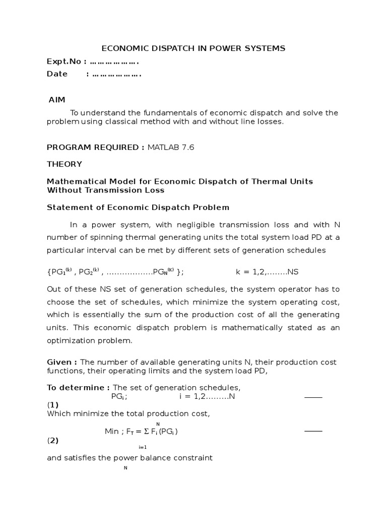 Economic Dispatch Optimization with MATLAB | PDF | Mathematical Optimization | Algorithms