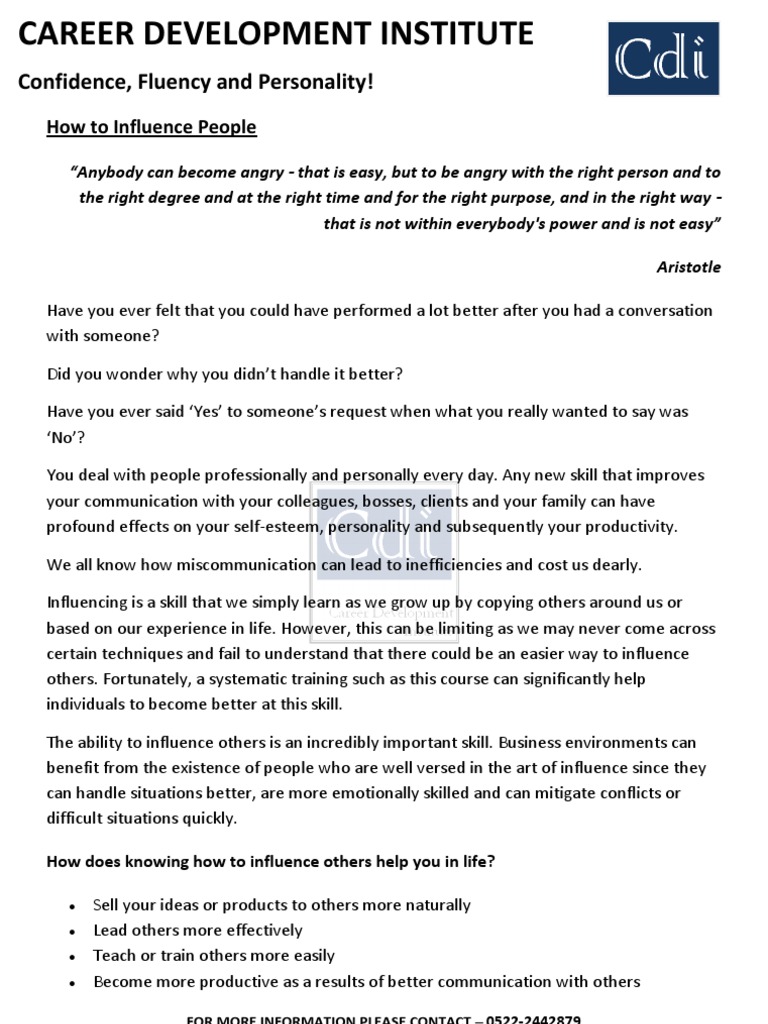 Personality Development - To Influence People (CDI) | PDF | Emotions ...