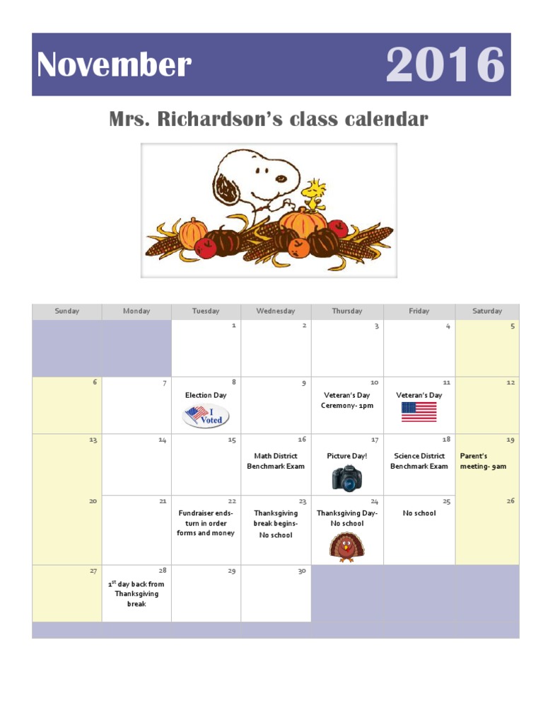 November Class Calendar | PDF