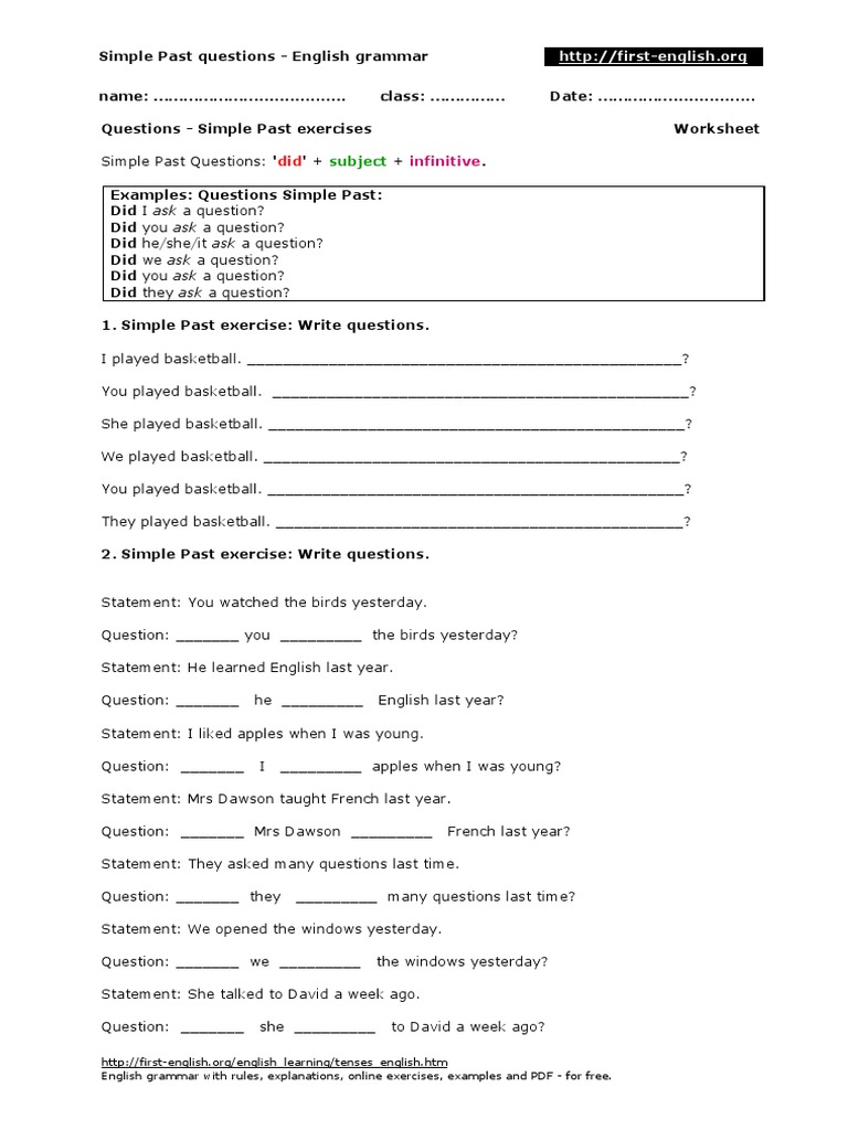 Simple Past 55 Questions Worksheet | PDF