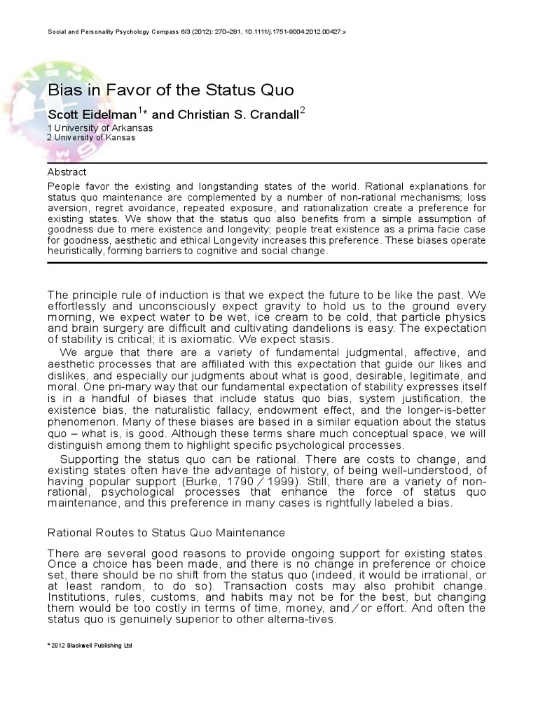Bias in Favor of The Status Quo | PDF | Bias | Behavioural Sciences