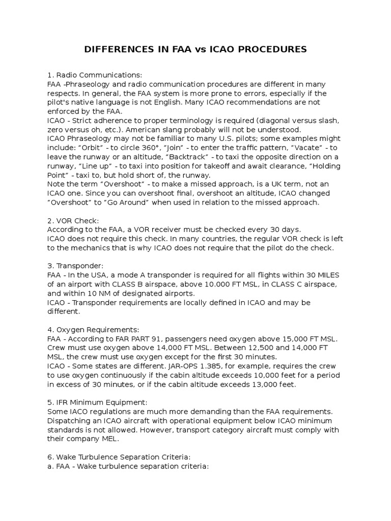 FAA vs ICAO: Key Procedure Differences | PDF | Air Traffic Control ...