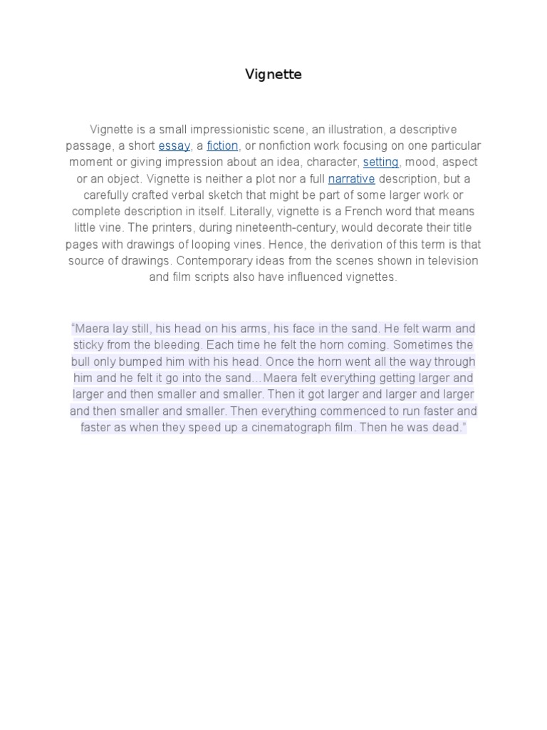 Vignette: Essay Fiction Setting Narrative | PDF