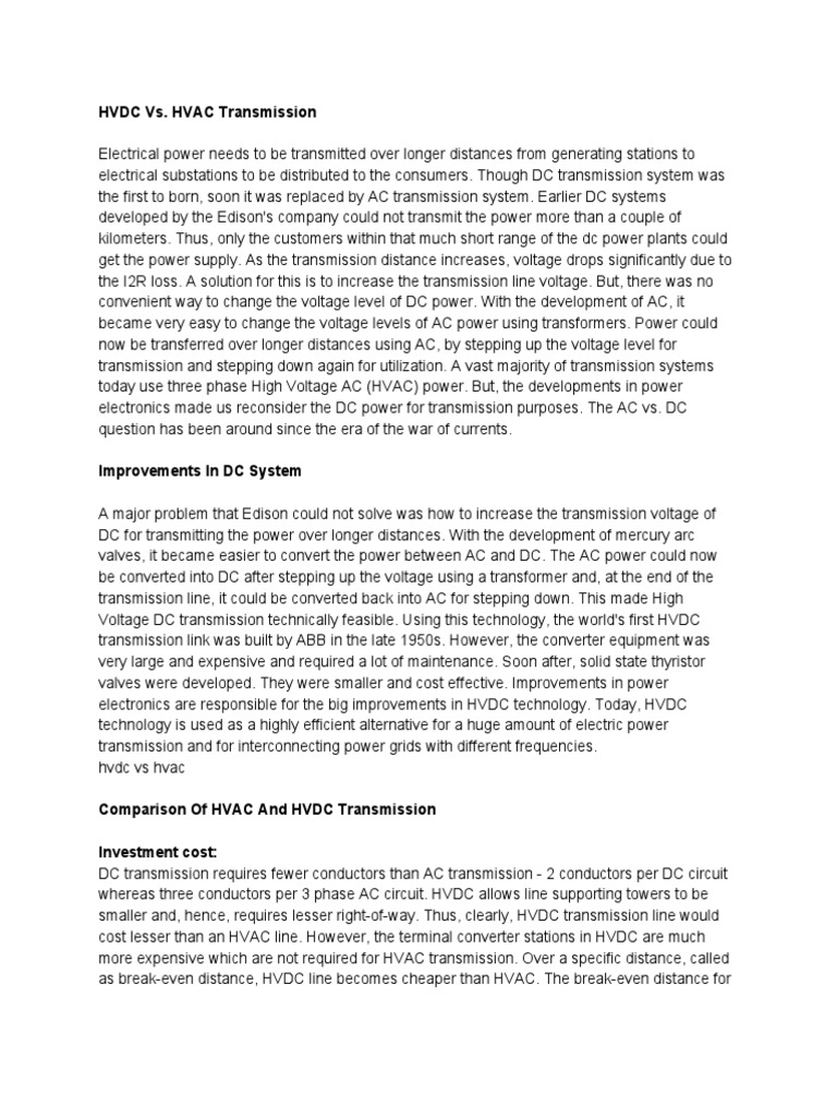 HVDC Vs HVAC Transmission | Download Free PDF | High Voltage Direct ...