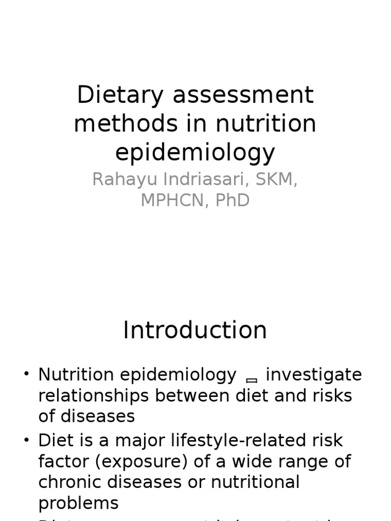 Dietary Assessment Methods in Nutrition Epidemiology | PDF | Eating | Foods