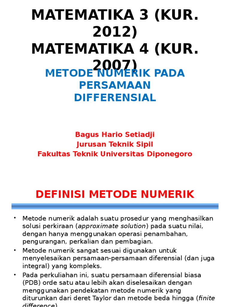 Metode Numerik Pada Persamaan Diferensial (New) | PDF Metode Numerik Pada Persamaan Diferensial (New) | PDF