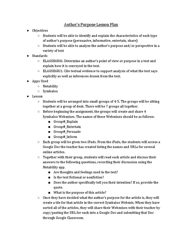 Author's Purpose Lesson Plan | PDF