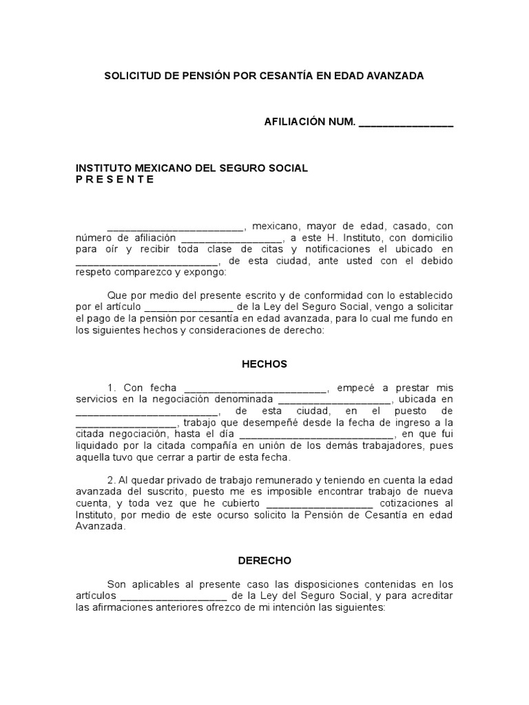 Solicitud de Pension Por Cesantia en Edad Avanzada | Seguro | Pensión | Prueba gratuita de 30 ...