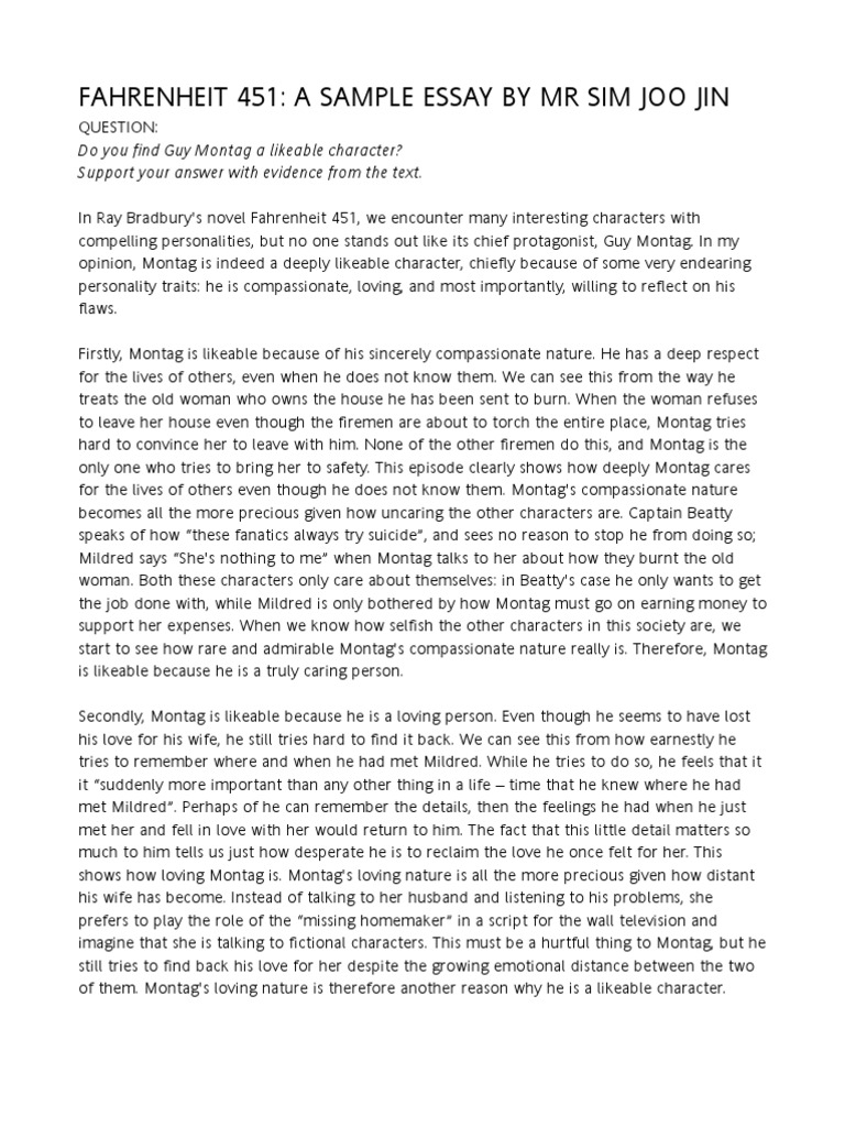 Guy Montag: A Likeable Character Analysis | PDF