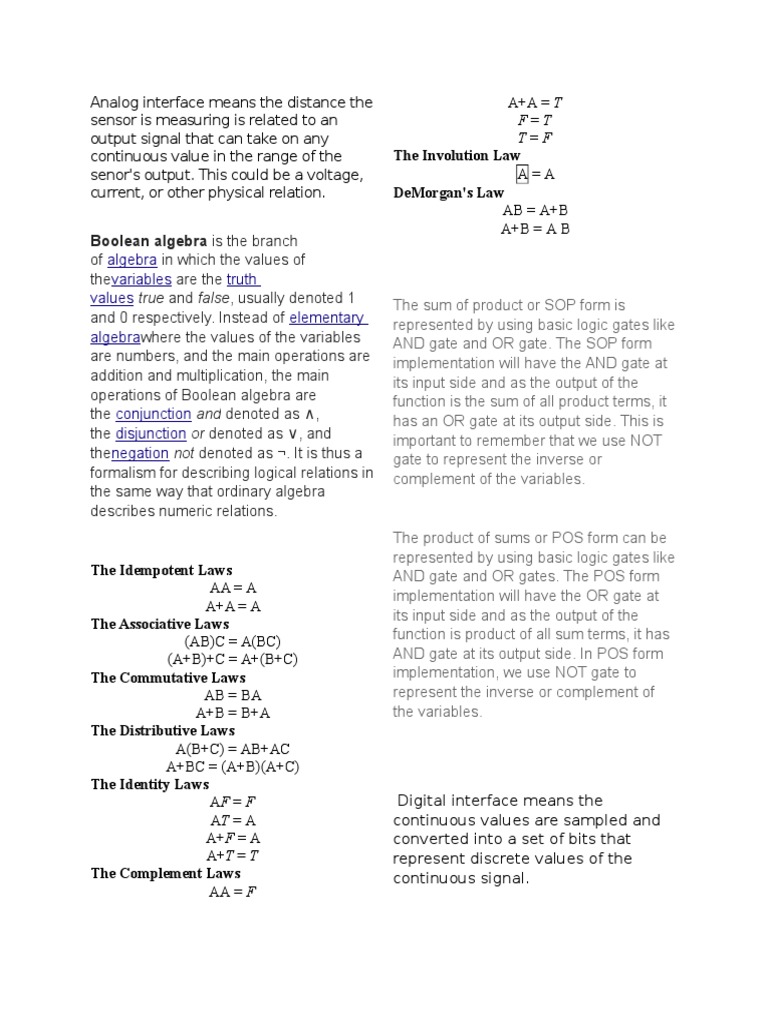 The Involution Law Demorgan'S Law: Boolean Algebra Is The Branch | PDF
