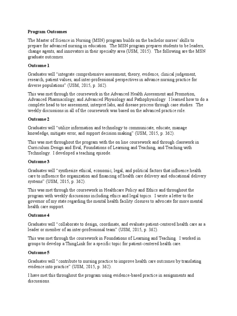 msn outcomes | Nursing | Evidence Based Medicine