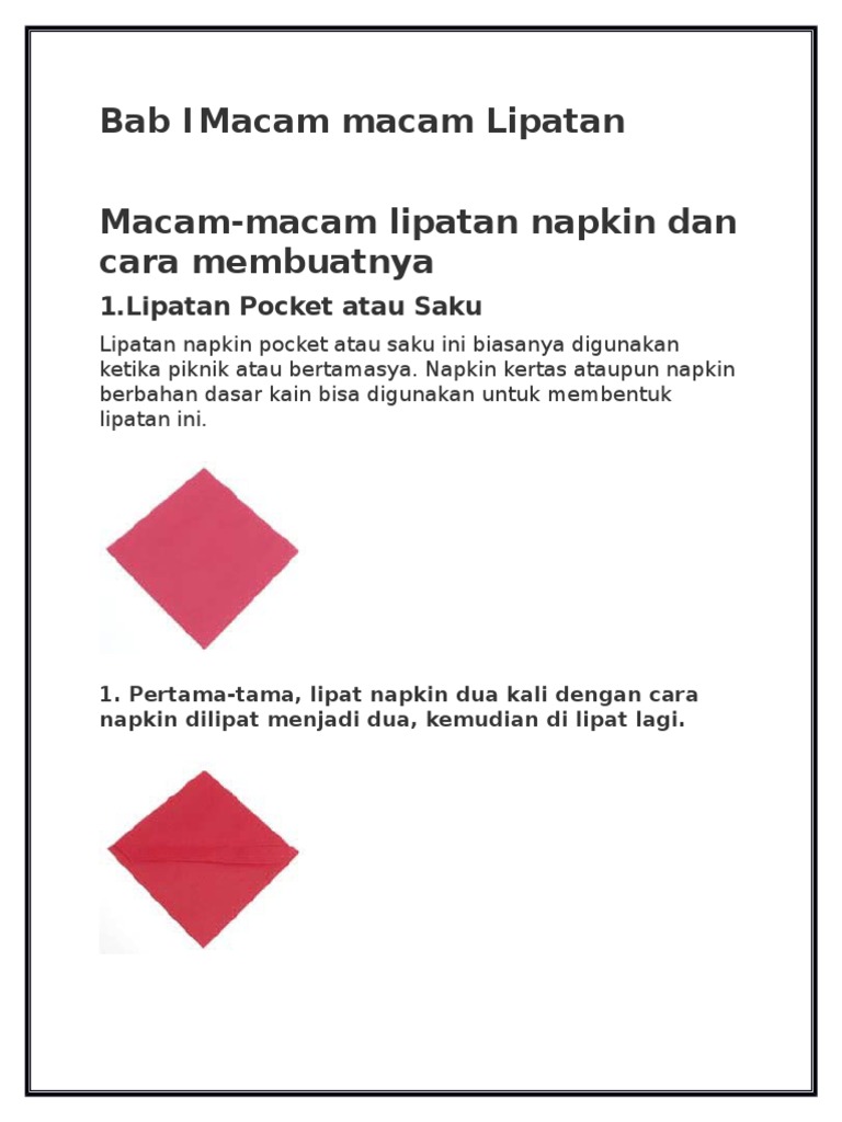 Macam-Macam Lipatan Napkin Kreatif | PDF