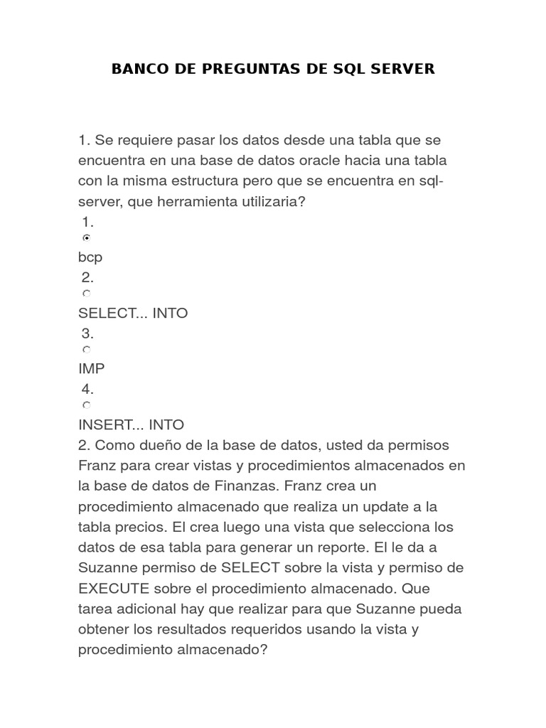 Banco de Preguntas de SQL | PDF | Mi sql | Tabla (base de datos)