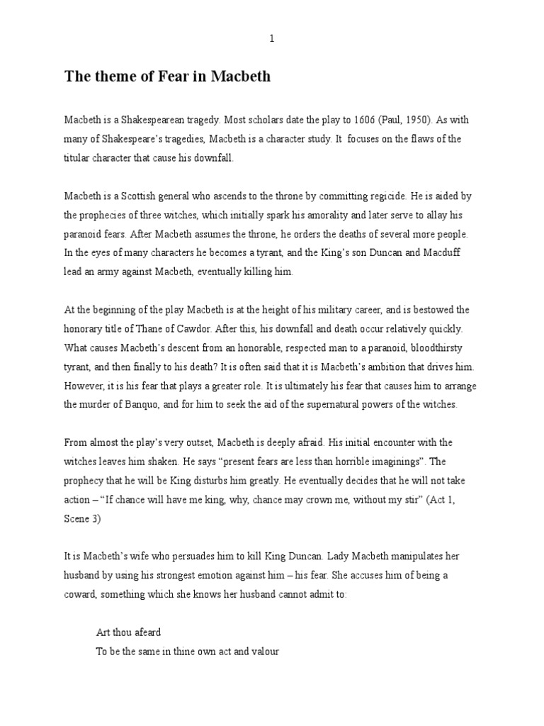 The Theme of Fear in Macbeth | PDF | Macbeth | Shakespearean Tragedies