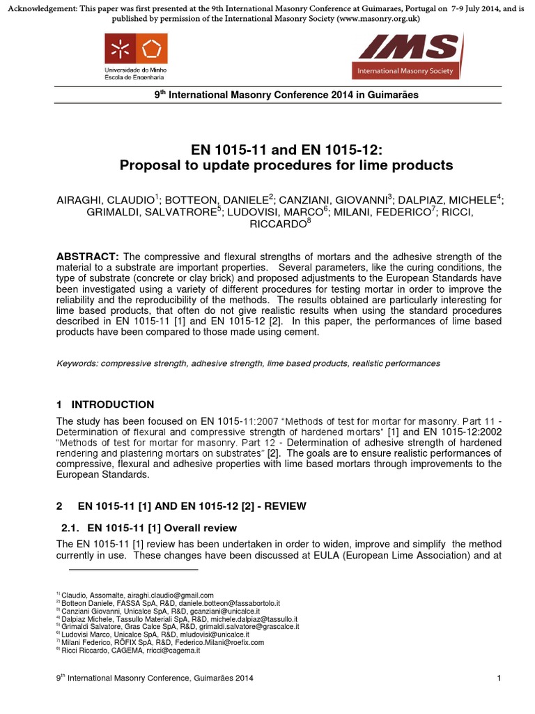 Lime Mortar Testing Standards Update | PDF | Mortar (Masonry) | Lime ...