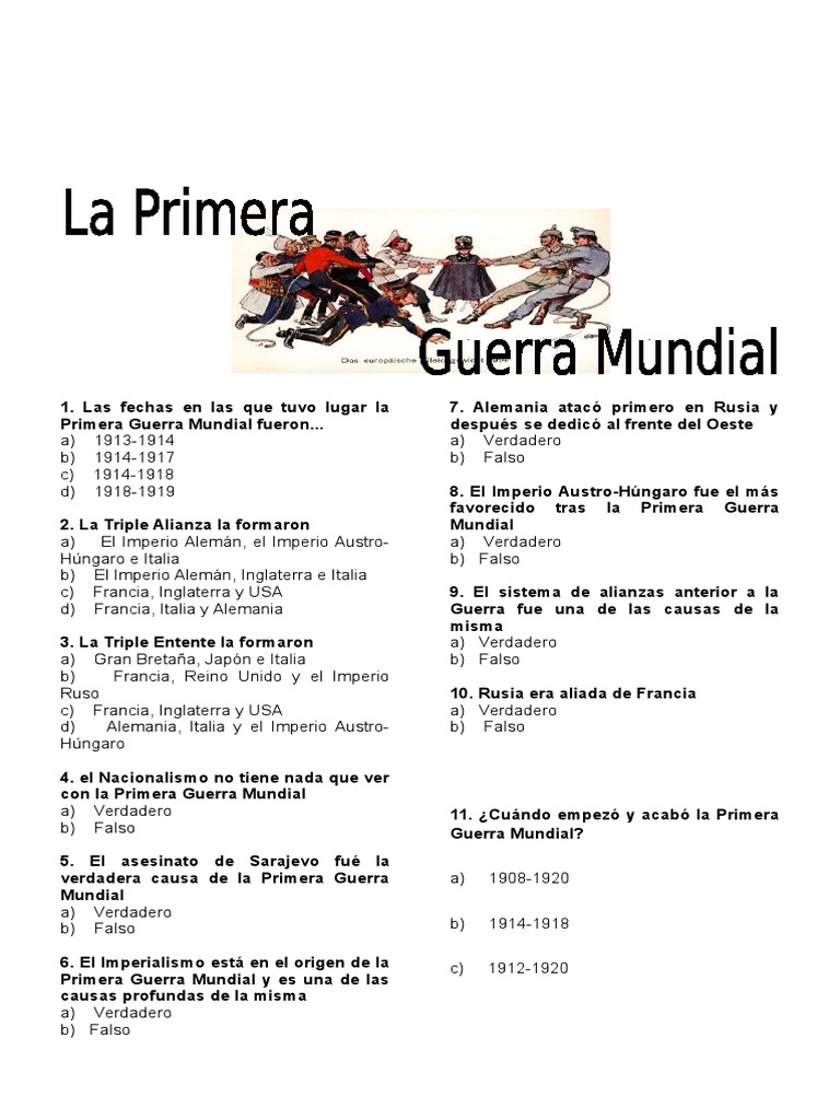 Examen Primera Guerra Mundial | Tratado de Versalles | Primera Guerra Mundial