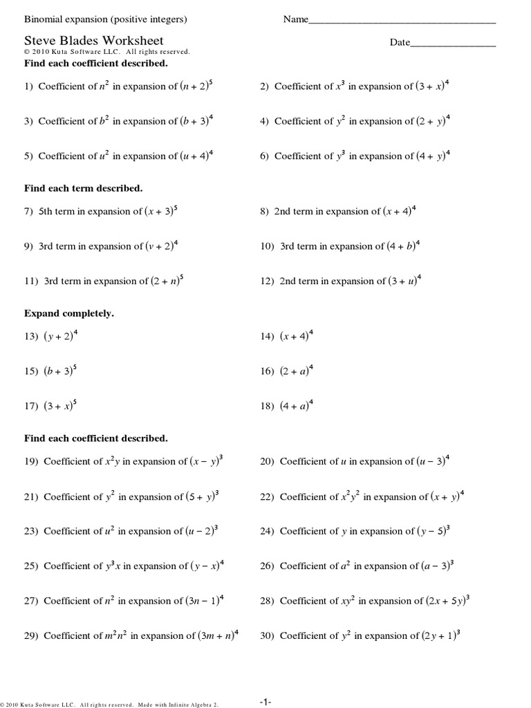 Binomial Expansion Worksheet Small Group 20162017 | Download Free PDF | Number Theory ...