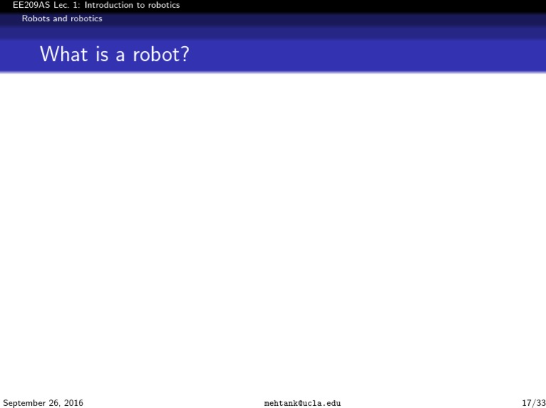 EE209AS Introduction to Robotics Lec 1 | PDF