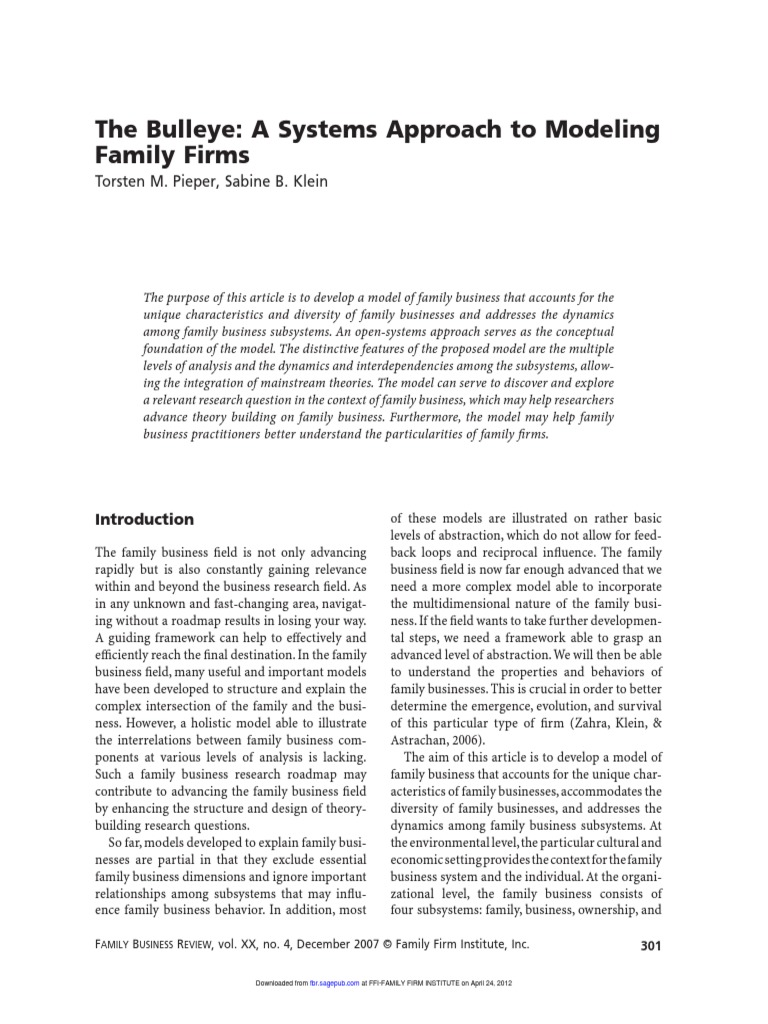 A System Approach To Modeling Family Firms | PDF | System | Reductionism