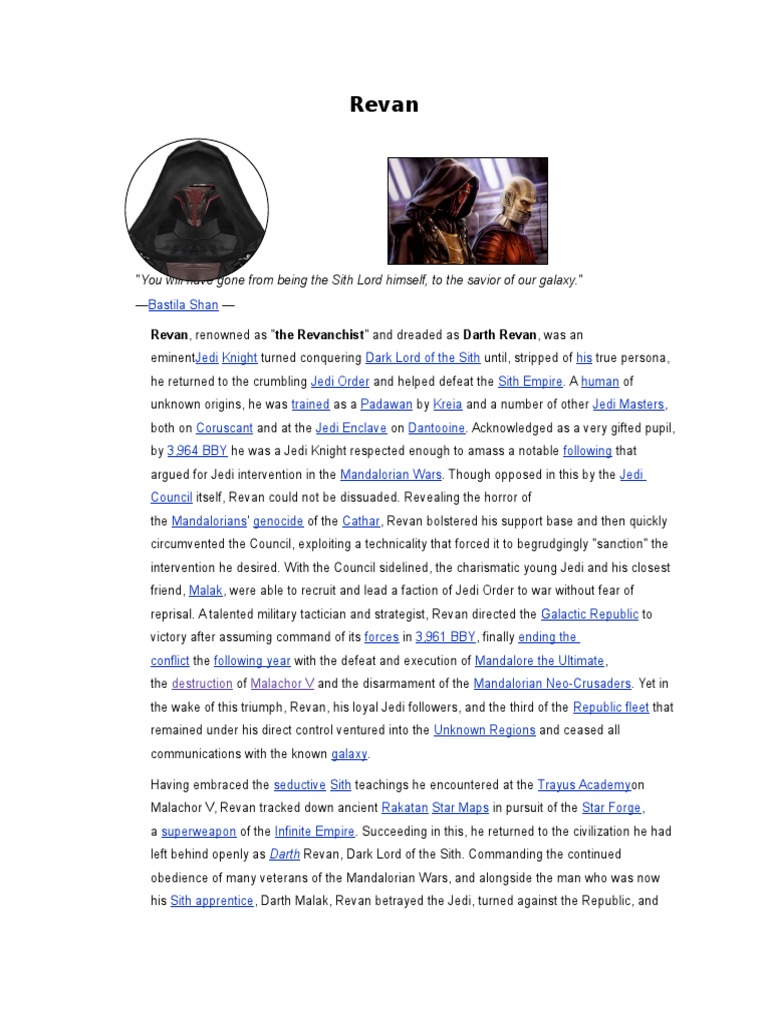 The Story of Revan | PDF | Sith | Jedi