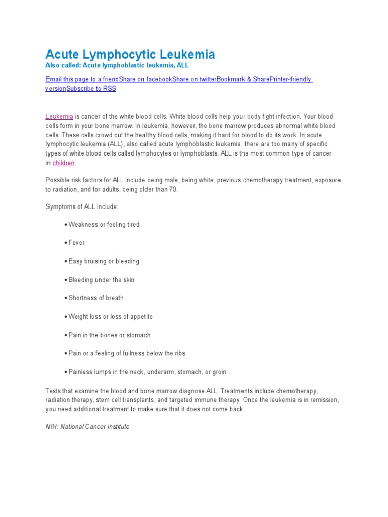 Acute Lymphocytic Leukemia | PDF | Leukemia | Bone Marrow
