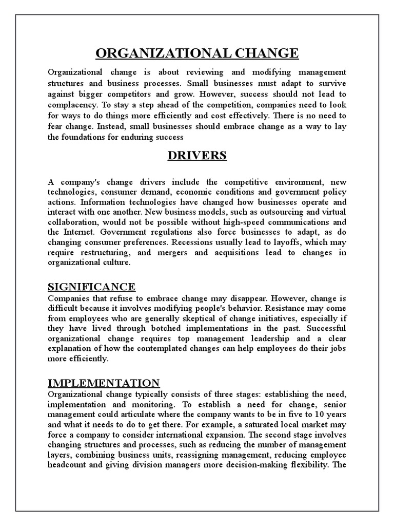 Organizational Change Is About Reviewing and Modifying Management ...