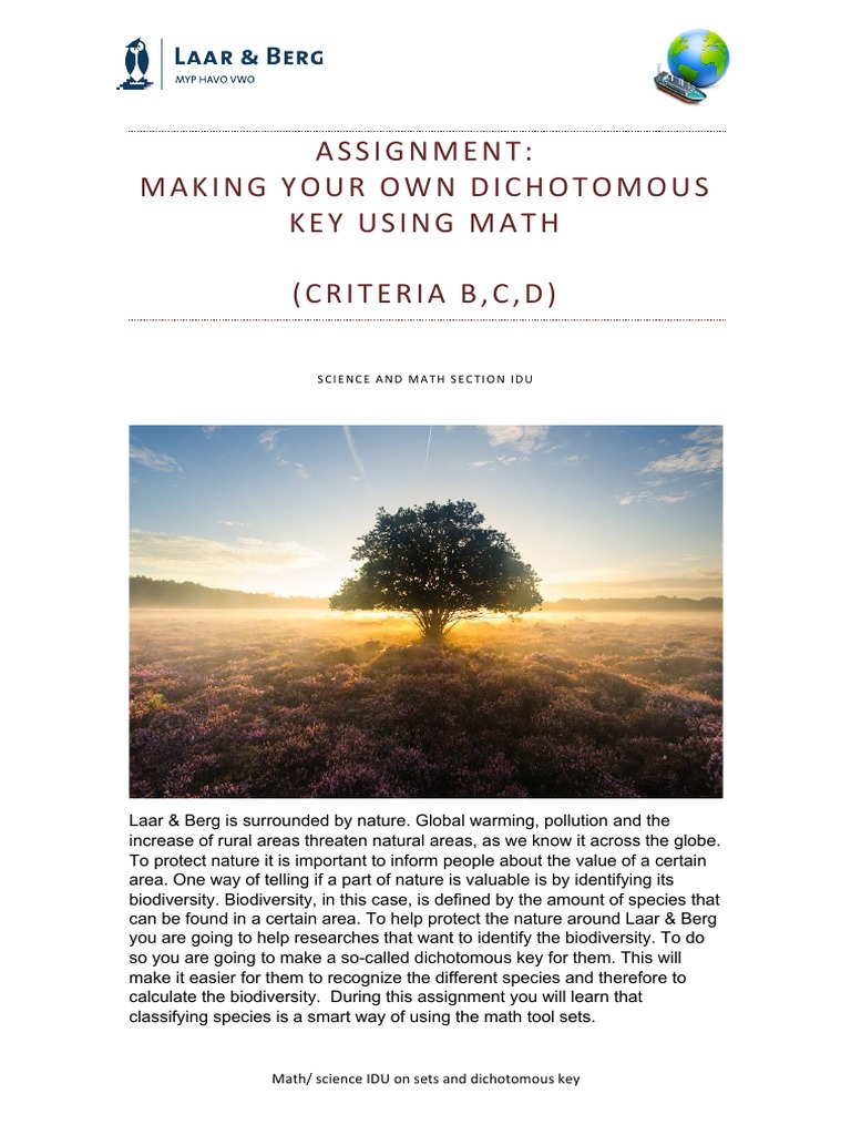 Assignment: Making Your Own Dichotomous Key Using Math (Criteria B, C ...