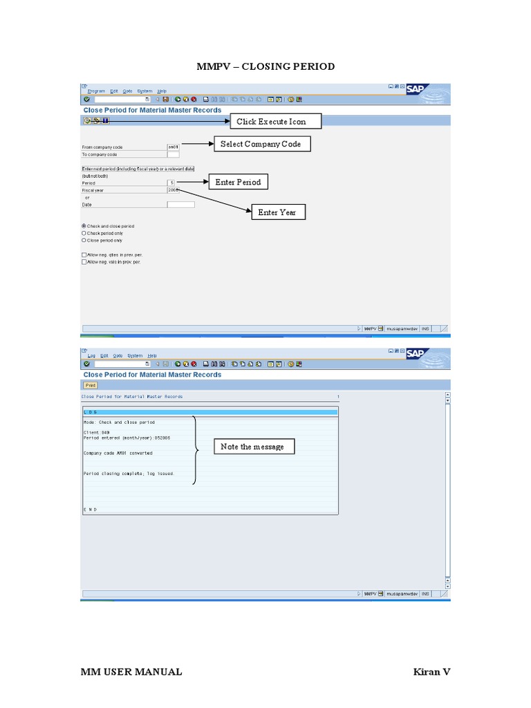 MMPV - Closing Period: Click Execute Icon Select Company Code | PDF