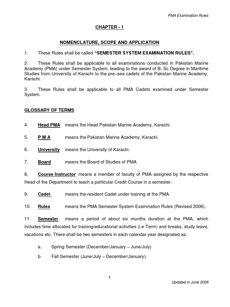 PMA Examination Rules | Test (Assessment) | Course Credit