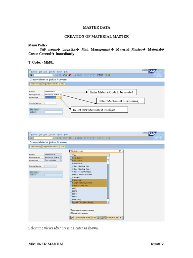 Master Data Creation of Material Master | Download Free PDF | Computing ...