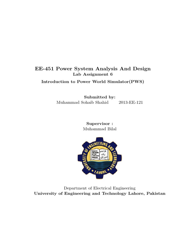 EE-451 Power System Analysis and Design: Lab Assignment 6 Introduction ...