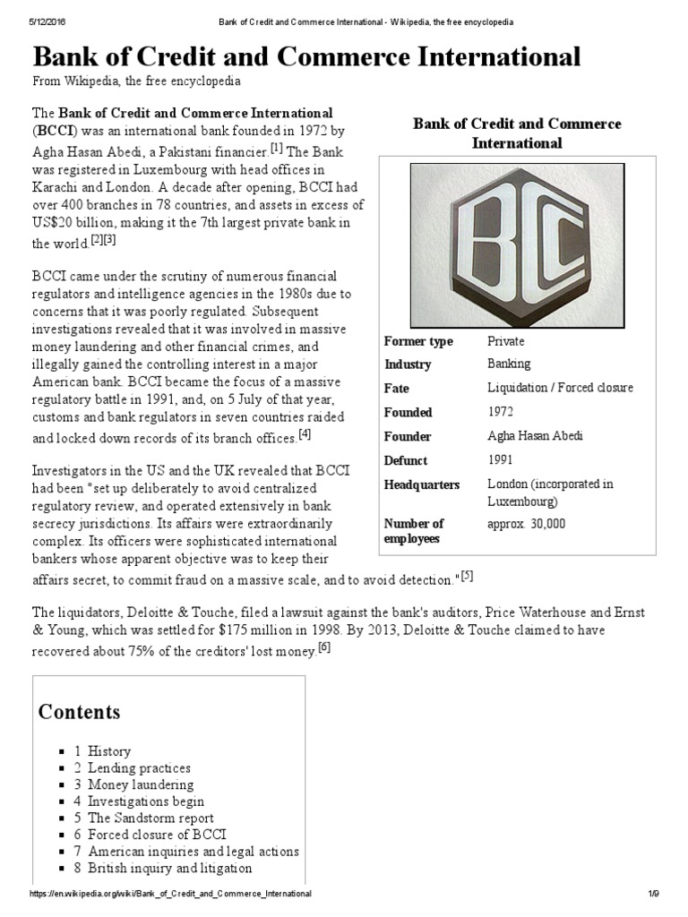History of Bank of Credit and Commerce | PDF | Financial Services | Banking