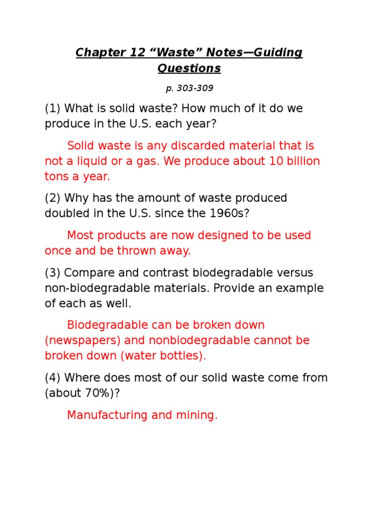 Chapter 12 "Waste" Notes-Guiding Questions | PDF