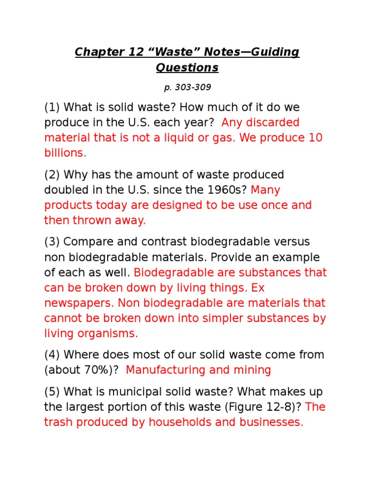 Chapter 12 "Waste" Notes-Guiding Questions | PDF