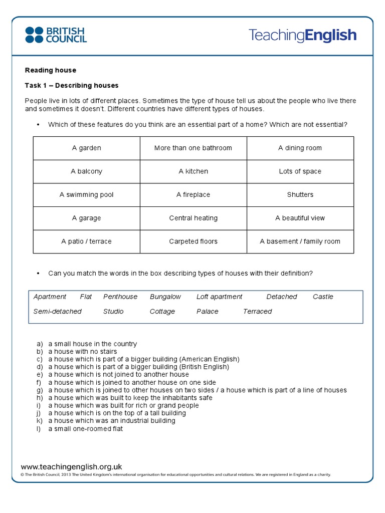 Reading House Student Worksheet | PDF | Apartment