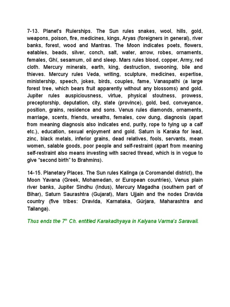 Thus Ends The 7 Ch. Entitled Karakadhyaya in Kalyana Varma's Saravali | PDF