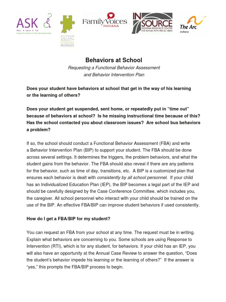 Behaviors at School: Requesting a Functional Behavior Assessment and ...
