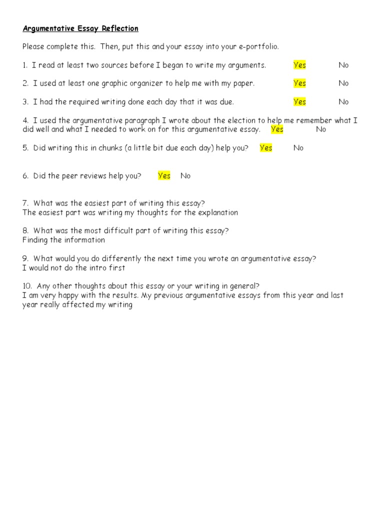 Argumentative Essay Reflection | PDF | Essays