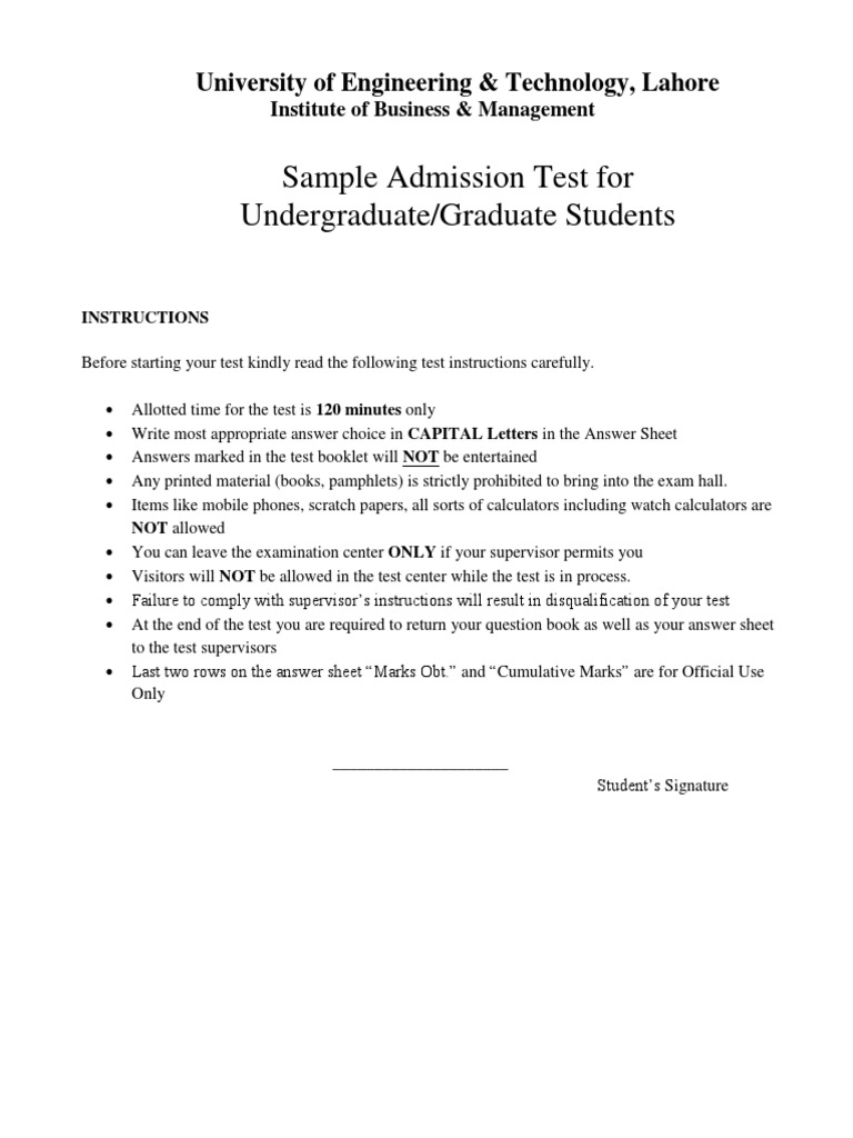 Sample Test For UET IBM | PDF | Test (Assessment)